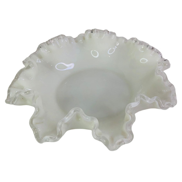 Fenton | Accents | Fenton Silver Crest Milk Glass Ruffled Rim Bowl ...
